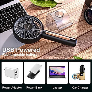 VKUSRA Handheld Fan, Mini Hand Held Fan with Base,Personal Small Battery Operated Portable Hand Fan with 4 Speeds,USB Rechargeable Makeup Desk Fan for Travel Outdoor Office-Black