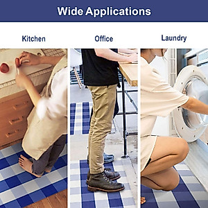 Carvapet Buffalo Plaid Kitchen Mat 2 PCS Cushioned Anti-Fatigue Kitchen Rug Waterproof Non-Slip PVC Ergonomic Comfort Standing Foam Mats for Office Laundry, Blue&White, 17.3''x27.5''+17.3''x47.2''