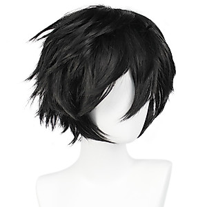 IMEYLE Short Black Wig Short Black Cosplay Wig for Men Straight Wig Synthetic Wig for Anime Halloween Costume Party + Wig Cap