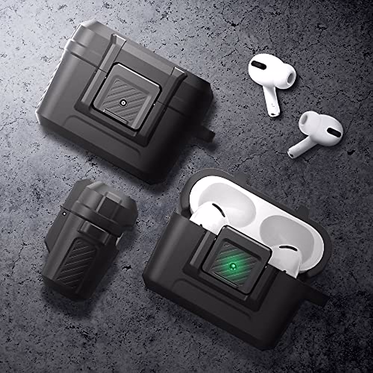 Spigen Lock Fit Designed for Airpods Pro Case with Secure Lock Clip, Airpod Pro Case Cover with Keychain - Matte Black