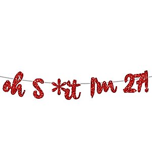 Oh S*it I’m 27! Banner Backdrop Glitter Red Hello 27 Cheers to 27 Years Old Theme Decorations Decor for Man Woman Happy 27th Birthday Party Supplies Photo Studio Prop Favors