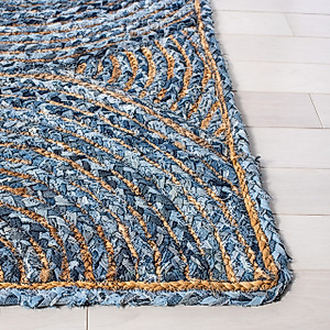 SAFAVIEH Cape Cod Collection 4' x 6' Blue/Natural CAP203M Handmade Boho Braided Circles Jute & Cotton Entryway Living Room Foyer Bedroom Accent Rug