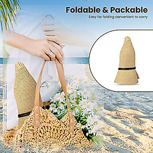 Simplicity Beach Hats for Women Wide Brim Hat Women Sun Protection Foldable Straw Sun Hat with Chin Strap Sun Hats for Women, Off-White Brown Mix