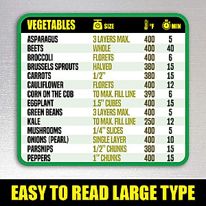 Air Fryer Cooking Times Magnetic Cheat Sheet - Extra Large Easy to Read 11” x 8.5” Airfryer Kitchen Accessory - Quick Reference Guide Magnet for Over 90 Popular Airfry Foods - Cook Healthy Meals Fast