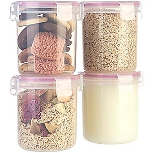 Komax Biokips Overnight Oats Containers with Lids Set of 4 – Round Airtight Food Storage Containers for Oatmeal, Cereal, Milk & More – BPA-Free Meal Prep Container Set w/Locking Lids (18.6 oz)