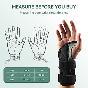 AGPTEK Wrist Brace, Wrist Support for Carpal Tunnel, Night Sleep Wrist Splint, Hand Brace for Arthritis, Sprains, Tendonitis and Joint Pain, Suitable for Right Hand, S：5.1-7.9in
