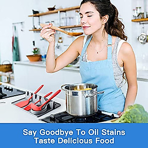 Silicone Spoon Rest, 2 in 1 Larger Size Silicone Spoon Holder for Stove Top, Upgraded Utensil Rest with Drip Pad Include 8 Slots & 1 Spoon Holder, Hang Hole Design, 2pcs, AHOUGER (Grey)