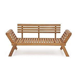 Verano Garden Outdoor Convertible Sofa Daybed, FSC Acacia Wood Patio Couch with Thick Cushion & Pillows for Porch, Backyard, Balcony, Apartment, Sunroom, Cream White
