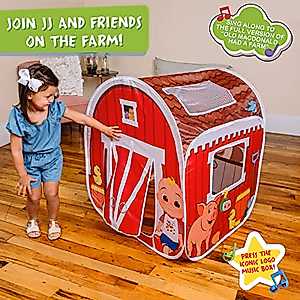 CoComelon Old MacDonald's Musical Barn Pop Up Tent – Easy to Setup Playhouse for Kids | Plays Music, Roll Up Door and Mesh Windows