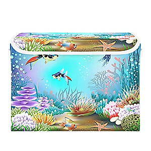 RunningBear Fish Plants Large Storage Bins with Lid Collapsible Storage Bin Cube Storage Bin Cloth Baskets Containers for Office Outside Cars