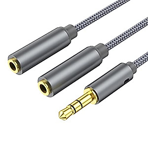 SCETREND Headphone Splitter Audio Jack Earphone Splitter Aux Cord Splitter 2 Way Nylon-Braided Stereo Aux Cable for Headphones Tablets Laptop PS4 Switch Tablets PC Speakers Silver