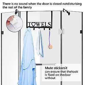 WeeksEight Over The Door Towel Rack, Metal Bath Towel Holder Hanger for Bathroom Bedroom Door Hanging Towels Bathrobe Robe, Towel Hooks for Bathrooms (5 Towel Hooks, Black)
