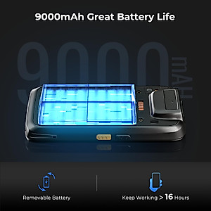 Android 11 9000mAh Barcode Scanner with Pistol Grip IP65 Rugged PDA Handheld with Zebra SE4710 Scanner, NFC 3G 4G Bluetooth GPS Wi-Fi QR 1D 2D Barcode Scanner, Removable Battery