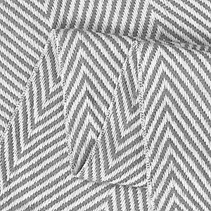 Herringbone Stripe Throw Blanket Decorative Soft Cashmere Blankets with Fringe 50 × 60 Inch Fuzzy Cozy Chevron Throws Lightweight for Bed, Sofa, Office, Car, Indoor, Outdoor, Gray and White