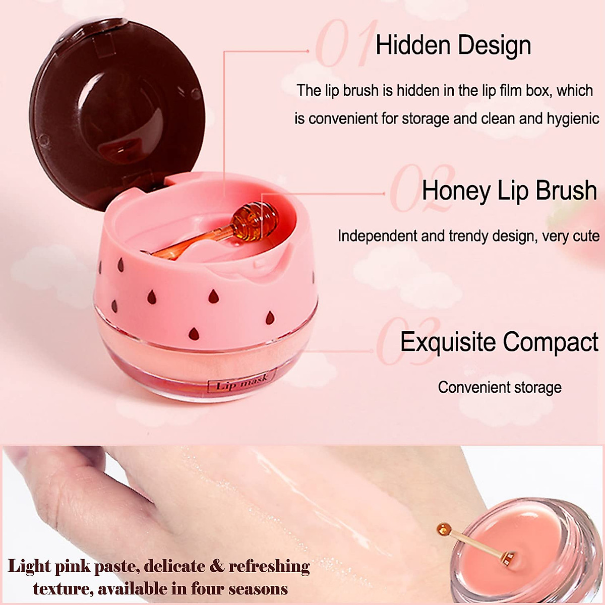 2 PCS Bee Lip Balm Lip Mask Honey Pot, Honey & Strawberry Lip Mask Propolis Moisturizing Lip Balm with Stick - Hydrating Prevention Dry and Cracked Lip Scrubs Exfoliato Lip Wrinkle Care