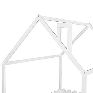 Merax Wooden House Bed with Fence-Shaped Guardrail Montessori Bed Frame for Kids, Toddlers, Girls, Boys (Full,White)