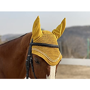 TGW RIDING Horse Ear Bonnet/Net/Hat/Horse Hood/Mask Horse Veil Horse Ear Bonnet (Full, Yellow)