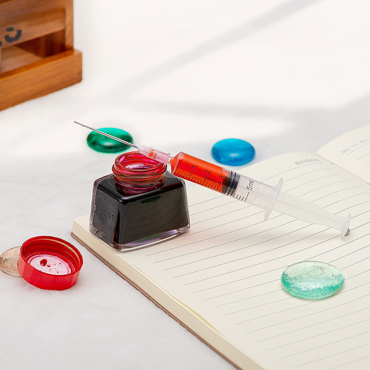 6PCS 5ML/CC Ink Filling Plastic Syringe Set with Blunt Stainless Needle Tip for Fountain Pen, Printer