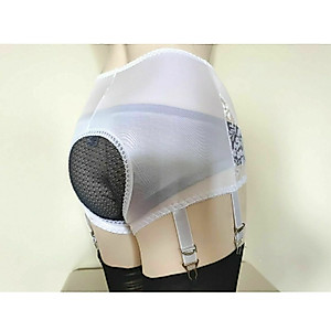 leesuo Women's Sexy Crothless Nylon Lace Garter Belt with 6 Straps Metal Clip for Stockings