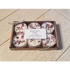 Love Spell Natural Soy Wax Tealights 6ct Hand Poured with Fragrant/Essential Oils & Dried Flowers