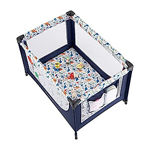 Pamo Babe Portable Crib with Mattress，Foldable Baby Playpen with Carry Bag (Blue)
