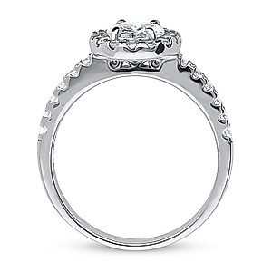 BERRICLE Sterling Silver Halo Wedding Engagement Rings Oval Cut Cubic Zirconia CZ Promise Ring for Women, Rhodium Plated Size 5