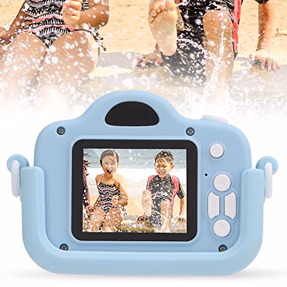 Toddler Camera, Cartoon Digital Camera 1-4x Music Play for Birthday Christmas, Thanksgiving for Timing Playback Games, Photo Sticker(Blue)