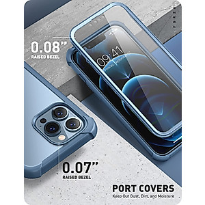 Clayco Forza Protective Case for iPhone 13 Pro Max 6.7 inch (2021 Release), Built-in Screen Protector, Dual Layer Rugged Cover with Full-Body Soft TPU Bumper (Azure)