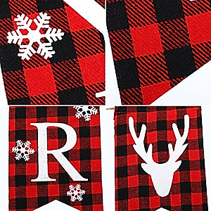 Plaid Be Merry Banner Burlap Christmas Rustic Bunting Banner for Christmas Hanging Decorations