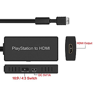 Y.D.F PS2 to HDMI Adapter PS2 HDMI Cable PS2 to HDMI Converter Support 4:3/16:9 Screen Aspect Ratio Switch. Works for PlayStation 1/ PlayStation 2 HD Link Cable PS1 HDMI Adapter PS2 HDMI Converter
