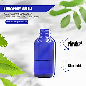 Omawrf 5Pcs Blue Boston Glass Spray Bottles for Essential Oils, 4oz Empty Small Fine Mist Spray Bottle with 5ml Dropper Bottles, Funnel, Pipette, Labels,Brush Travel Spray Bottle (120ml, Blue)