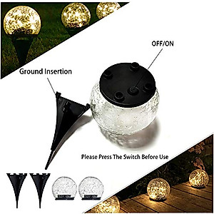 Garden Solar Lights Decorative,2 Packs Cracked Glass Solar Ball Lights Outdoor Waterproof, LED Outdoor Globe Lights,Outside Decor for Lawn Patio Yard Pathway Christmas Garden Decor（Warm White）