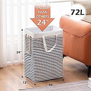 TECHMILLY 72L Large Laundry Hamper with Removable Bag, Collapsible Laundry Basket with Rope Handles, Dirty Clothes Hamper for Bedroom, Living Room, Clothes Toys Organizer, Blue Stripe