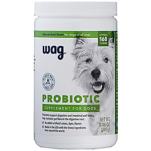 Amazon Brand - Wag Probiotic Supplement Chews for Dogs, Natural Duck Flavor, 160 count