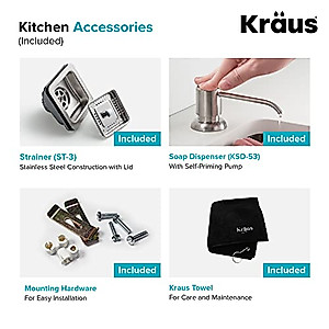 KRAUS 24-inch 18 Gauge Pax Laundry and Utility Sink Combo Set with Bolden 18-inch Kitchen Faucet and Soap Dispenser, Stainless Steel Chrome KHU24L-1610-53SSCH