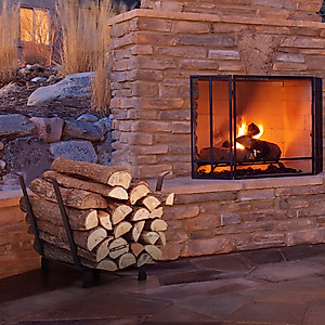 MFSTUDIO Firewood Rack Outdoor Indoor, Classic Iron Fire Wood Storage Racks Heavy Duty Holder Log Rack, Black