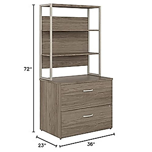 Bush Business Furniture Hybrid 2 Drawer Lateral File Cabinet with Shelves, Modern Hickory