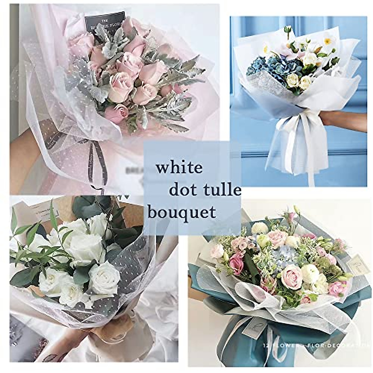 HAOZAIKEJI Wedding Flower Wrapping Paper, Tulle Floral Bouquet Wrappers Dot Mesh Wrap Material Translucent Gift Package Paper Florist Packaging Supplies for Birthday Holiday Graduation Bouquet