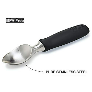 BALCI Ice Cream Scoop - Heavy Duty Stainless Steel Icecream Scooper With Non-Slip Rubber Grip - Professional Metal Ice-Cream Spade - Dishwasher Safe – Black