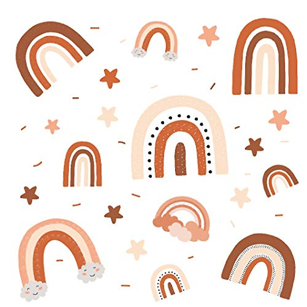 DrCor Boho Rainbow Wall Decal for Classroom Dorm Kids Room Nursery Rainbow Clouds Star Warm Earth Toned Wall Stickers Cute Home Decor，6 Sheets 10"x8"