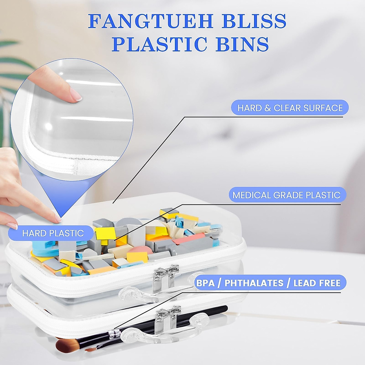 Zippered Hard Pouch, Clear Hard Shell Zipper Case, Clear Plastic Pouches Travel Bags for Kids, Storage for Building Blocks, Puzzles, Cosmetics, Small Items, Stationery Accessories, 4Pack