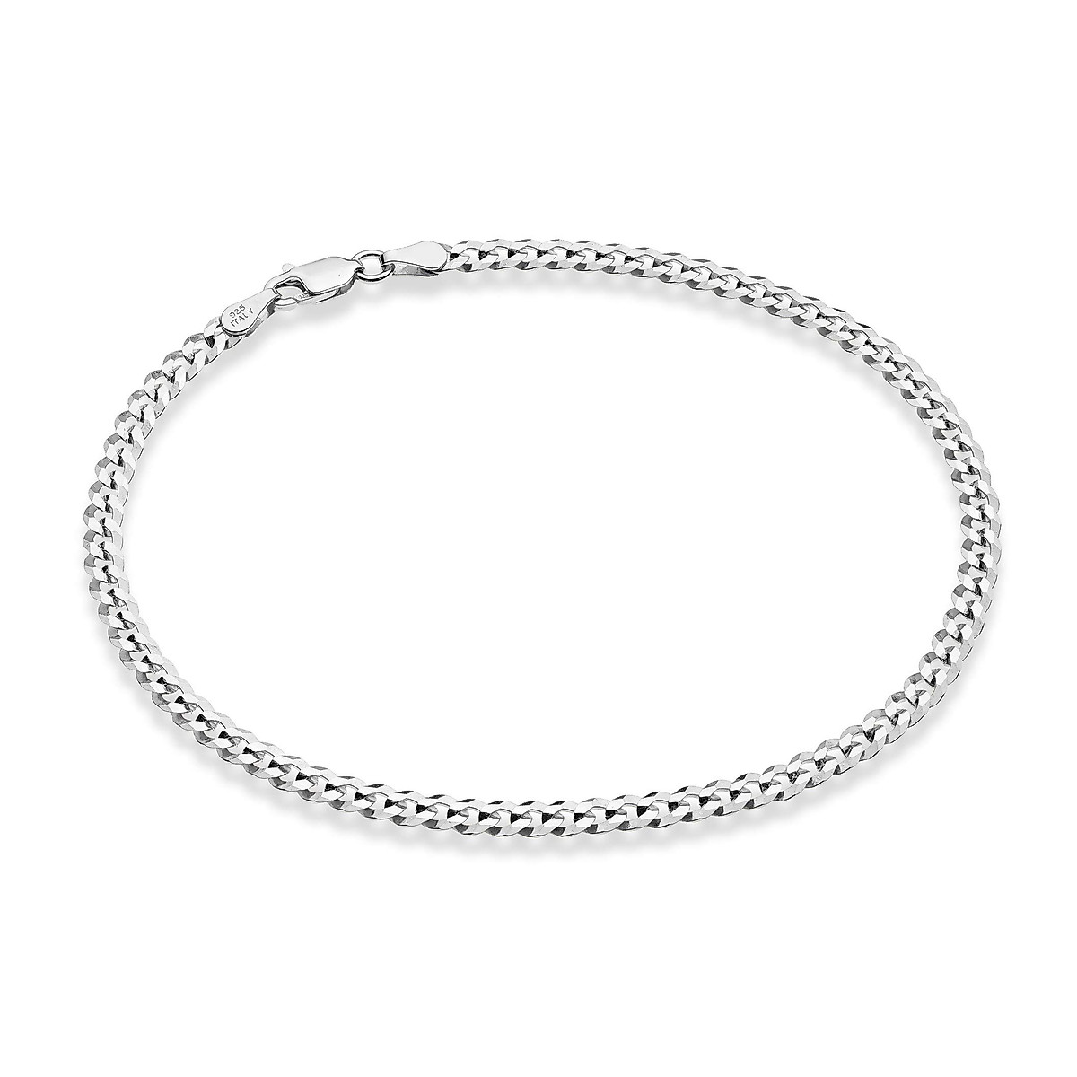 Miabella Solid 925 Sterling Silver Italian 3.5mm Diamond Cut Cuban Link Curb Chain Anklet for Women, Made in Italy (sterling silver, Length 10 Inches)
