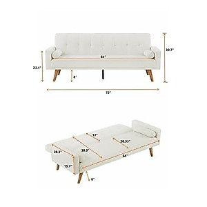 72'' Velvet Linen Fabric Convertible Futon Sofa Bed, Memory Foam Futon Couch Sleeper Sofa, Modern Loveseat Sofa with Adjustable Backrest and 2 Bolster Pillows for Home Living Room Office (Dark Gray)