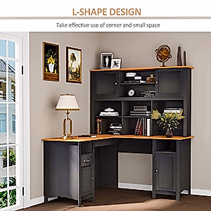 HOMCOM L-Shaped Computer Desk with Storage Shelves, Home Office Desk with Drawers and Cabinets, Black