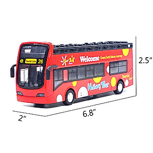 Ailejia City Bus Sightseeing Double Decker Bus Model Open Top Pull Back Toy Die Cast Pull Back Vehicles Mini Model Car Lights and Music (Red)