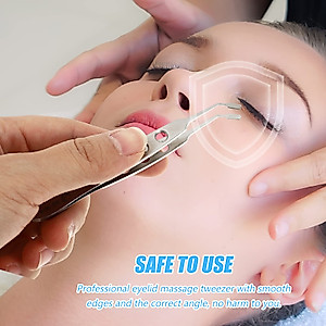 TEHAUX Meibomian Gland Expressor, Stainless Steel Eyelid Massage Tweezers Multi-Function Arita Expressor for Dry Eyes (Silver)