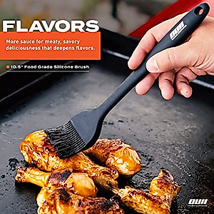 OUII Flat Top Griddle Accessories Set for Blackstone and Camp Chef Griddle 14 Pieces Set & 12 Inch Heavy Duty Round Basting Cover Cheese Melting Dome with Cast Iron Burger Bacon Press & Basting Brush