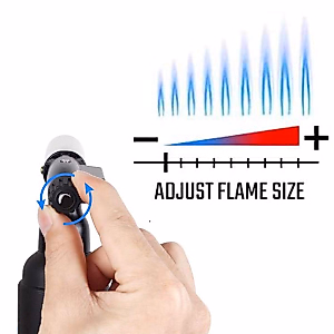 Butane Torch, JUN-L Big Blow Torch Refillable Cooking Torch Lighter, Adjustable Flame for Desserts, BBQ, Soldering with Safety Lock (Butane Gas Not Included) (Black)