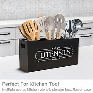 Kitchen Utensil Holder for Countertop-Cooking Utensil Holder, Utensil Holder for Party, Farmhouse Kitchen Decor, Wooden Large Utensil Holder, Utensil Organizer for Countertop (Black)