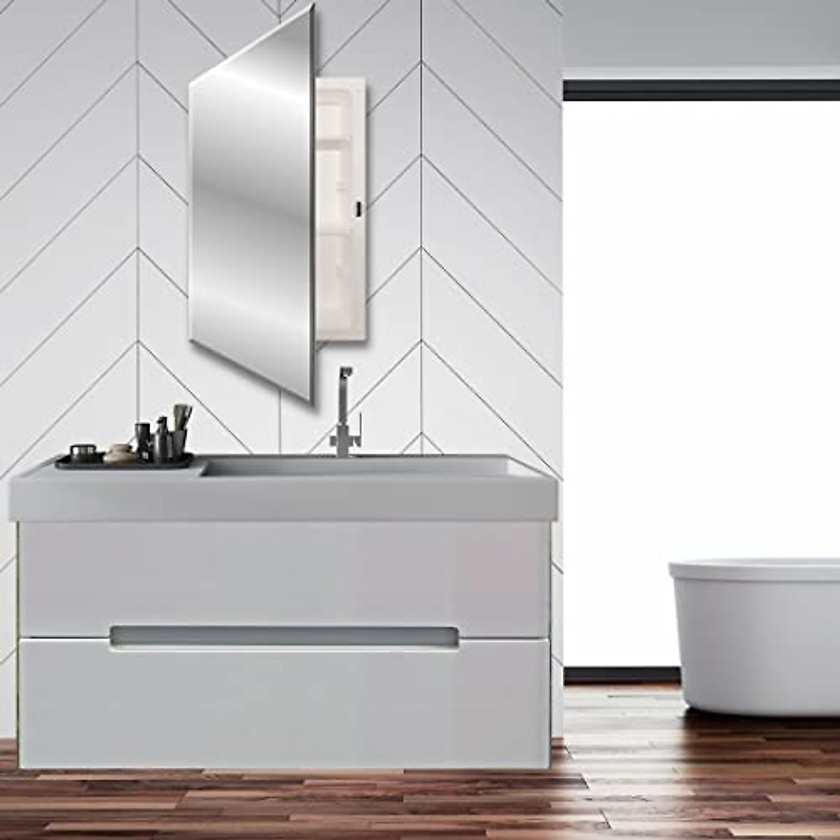 Mirrors and More 16" x 22" Medicine Cabinets for Bathroom with Mirror - Frameless Polished Edge, Recessed, Modern Home Décor, Bevel Edge, Adjustable Shelves